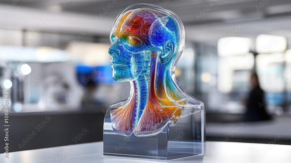 Detailed Anatomical Model of Human Head Showcasing Colorful Vascular ...