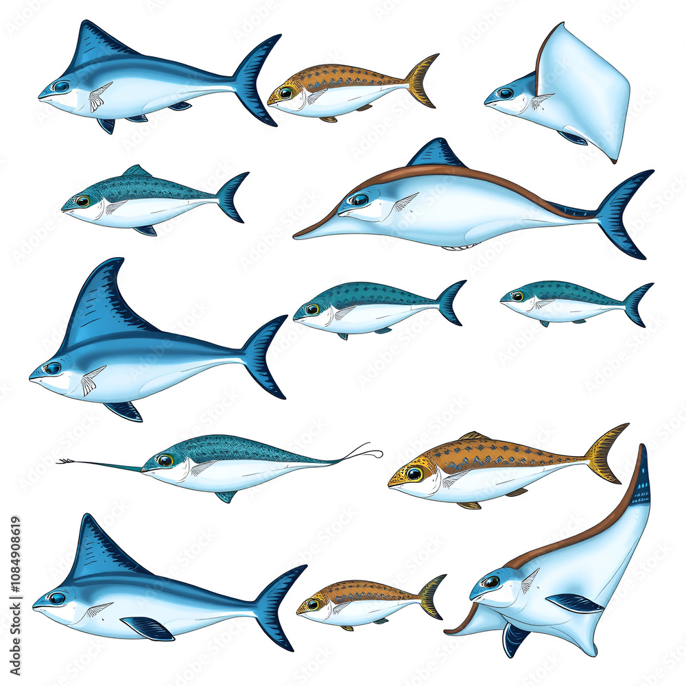 Ilustração do Stock: Devilfish marine animals, manta ray fishes, sea ...