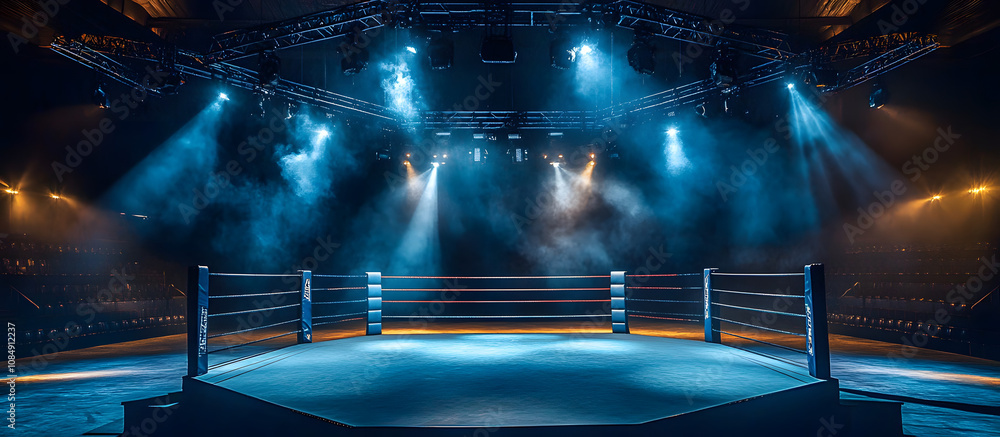 Arena Ring Boxing box sport fight rope night spotlight spotlit view ...