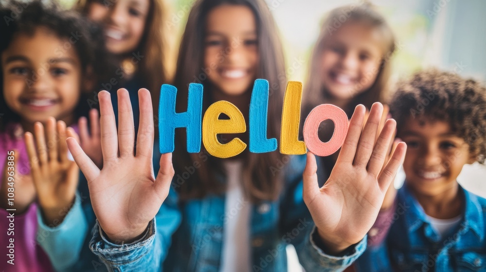 Diverse Group of Kids Learning Sign Language for World Hello Day ...