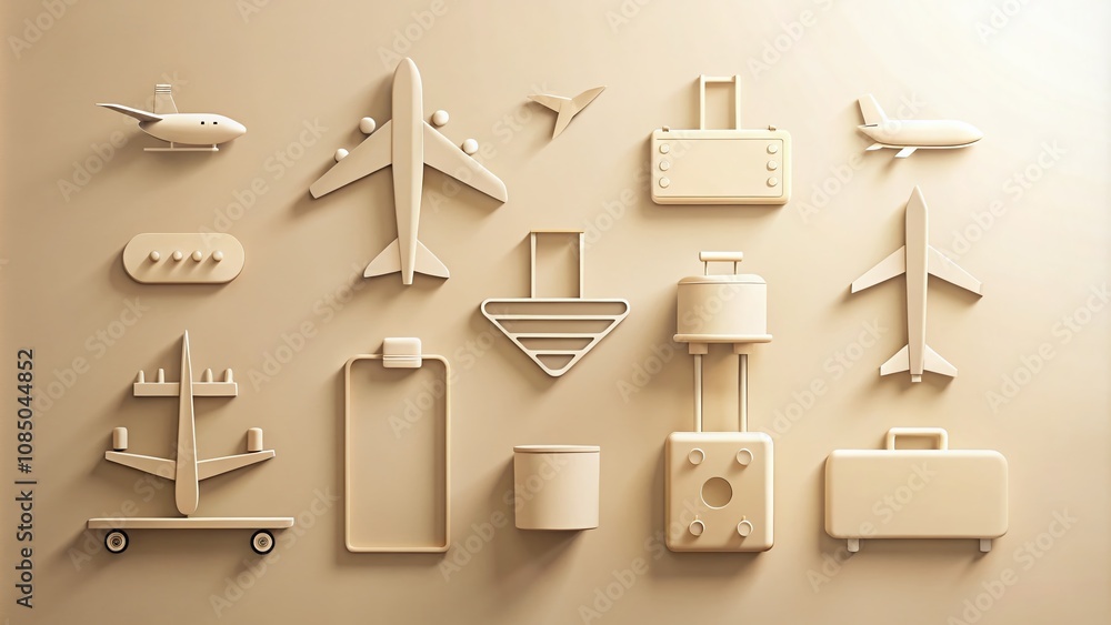 Minimalist Collection of Airport Symbols Representing Travel, Departure ...