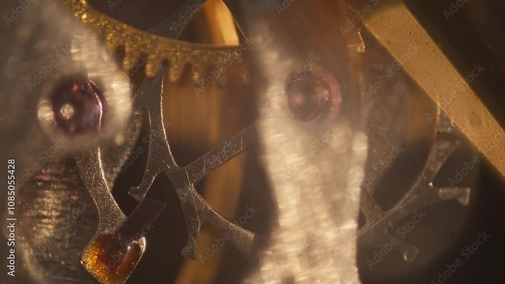 Macro close-up of a mechanical watch s inner workings, featuring moving ...