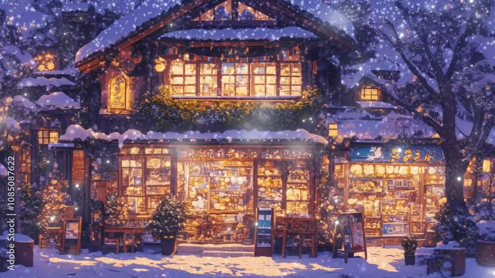 Vidéo Stock A delightful winter evening unfolds, showcasing a quaint ...