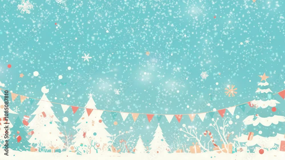 Winter wonderland with colorful decorations and snowfall at festive ...