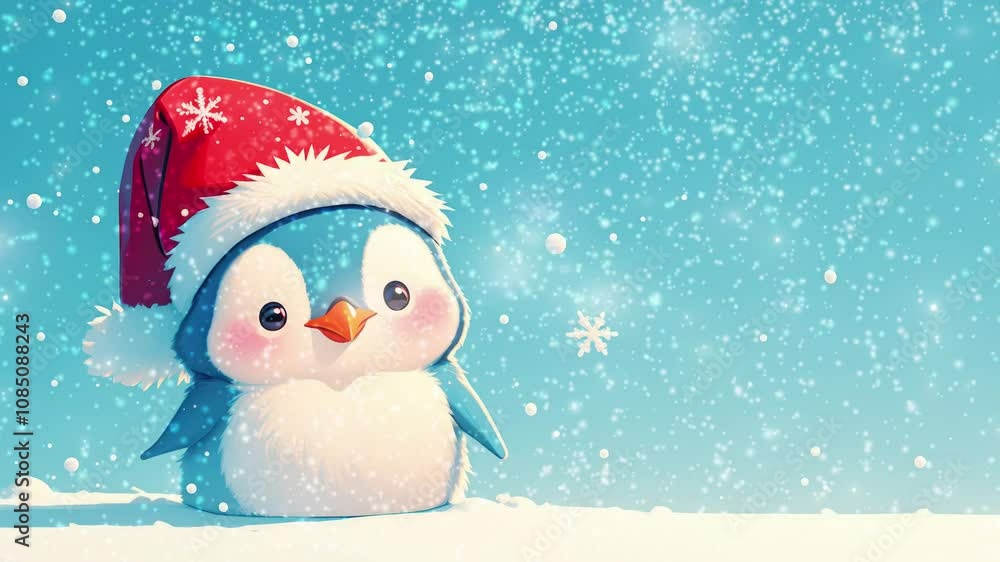 A delightful penguin playfully enjoying the winter snow under a clear ...