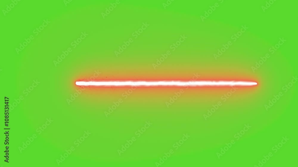 A glowing horizontal laser beam with bright red color over a green ...