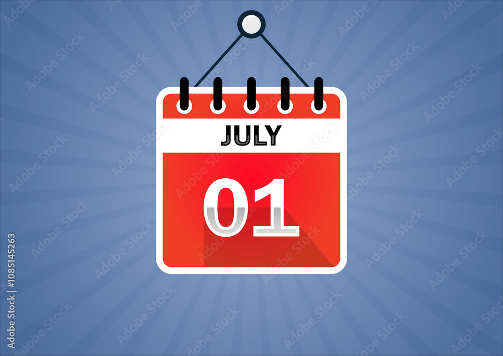 July 01, Calendar hanging sign. 1th days of the month, modern ...