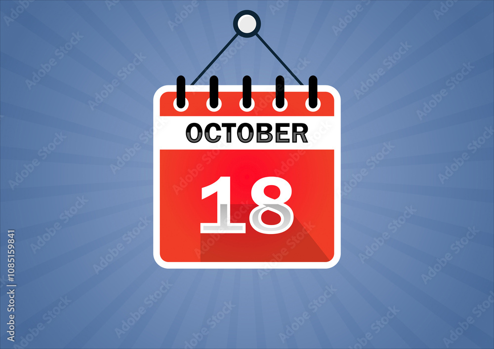October 18, Calendar hanging sign. 18th days of the month, modern ...