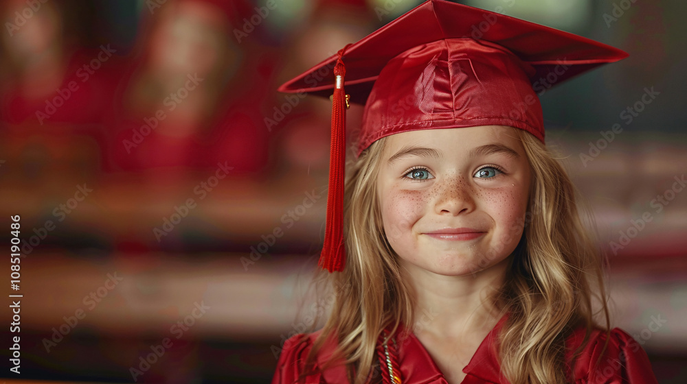 Preschool Graduation: A sweet little girl beams with pride in her red ...