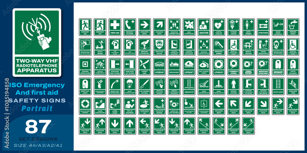 87 set iso emergency and first aid safety signs v51_two-way vhf ...