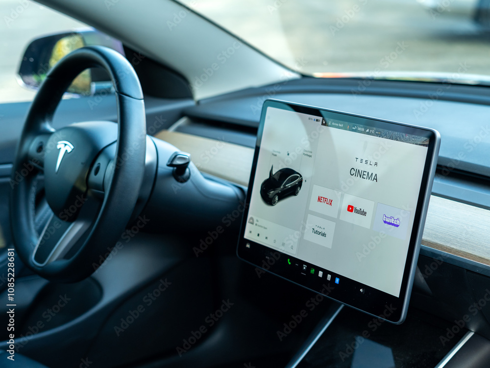 Cluj-Napoca, Cluj-Romania-17.11.2024 Inside Tesla model 3 car interior ...