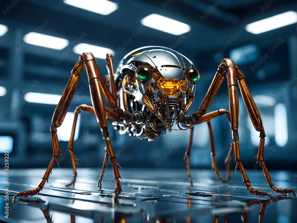 Mechanical Spider is an android robot in a high-tech laboratory Stock ...