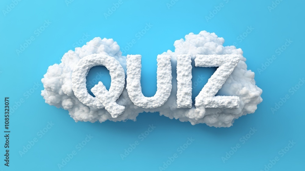 Cloudy Quiz: 3D render of the word QUIZ formed from fluffy white clouds ...
