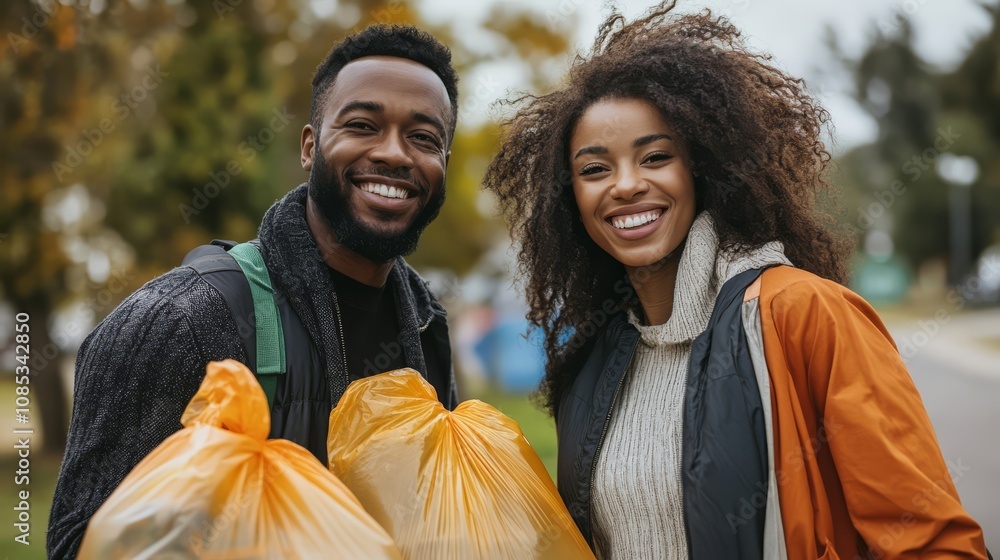 Smiling Volunteers Cleaning Up: A happy Black couple smiles proudly ...