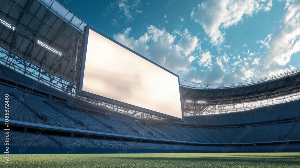 Blank Stadium Scoreboard under Sunny Sky: An expansive view of a modern ...