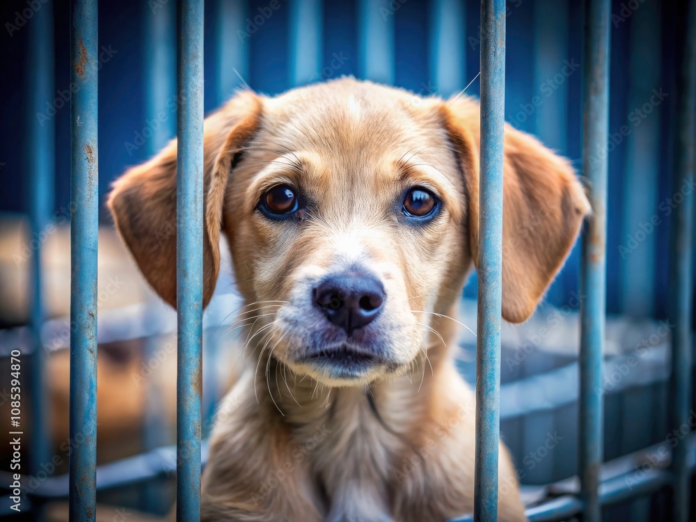 Sad Puppy Behind Bars - Emotional Shelter Adoption Scene with Soulful ...