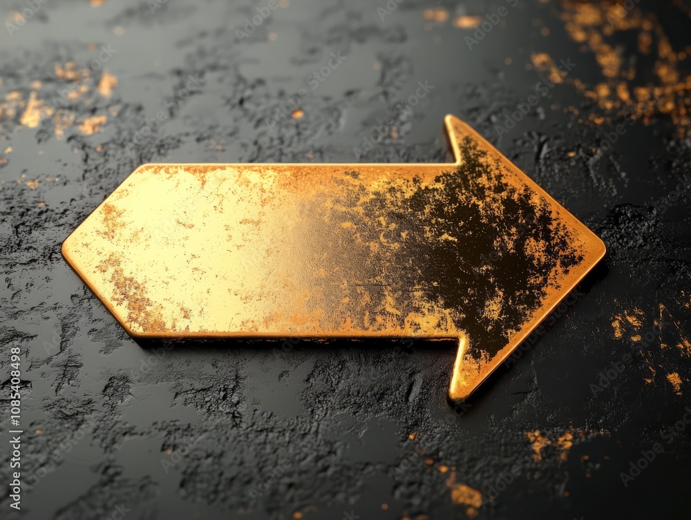 Golden Arrow on Dark Background: A golden arrow, weathered and worn ...