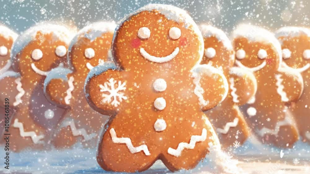 Charming gingerbread characters frolic in a snowy wonderland during the ...