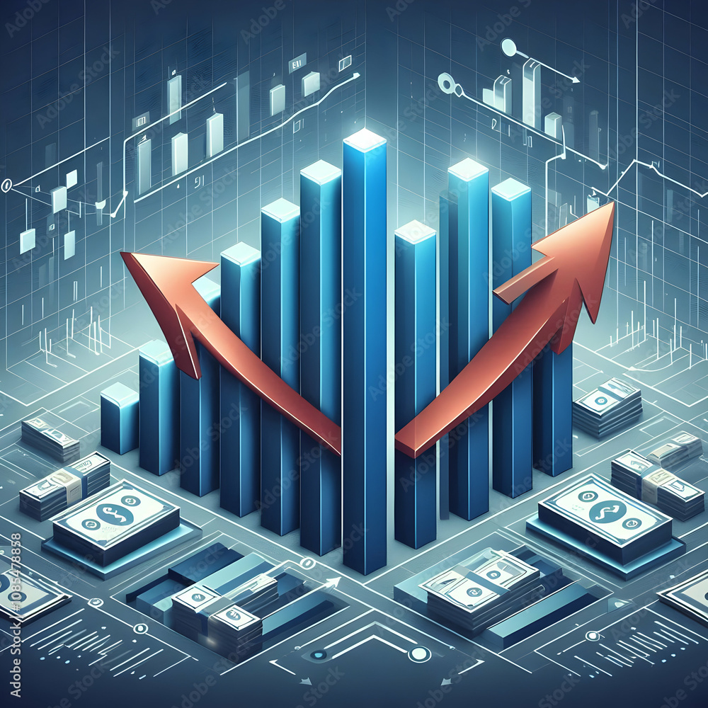 Dual bar charts with arrows showing profit and loss concept as Isolated ...