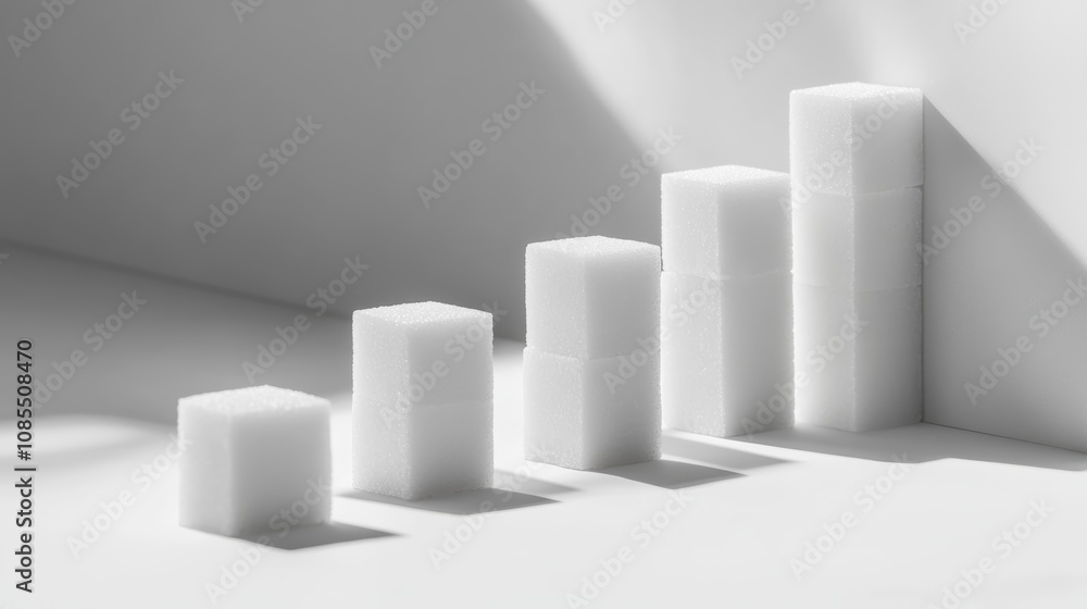 Stacked white sugar cubes form a graph, highlighting sugar consumption ...