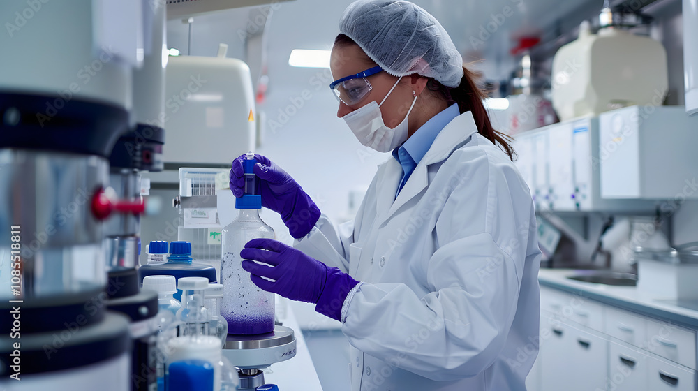 staff work in science medical lab factory check record pressure tank ...