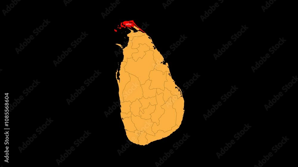 Jaffna map animated video. The location is highlighted on the Srilanka ...