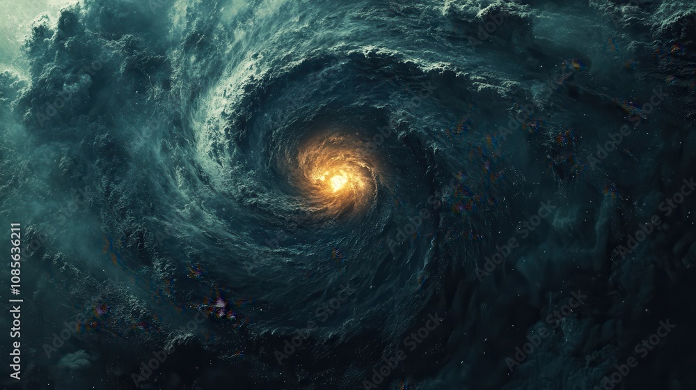 Satellite view of a huge spiral hurricane. Powerful forces of nature ...
