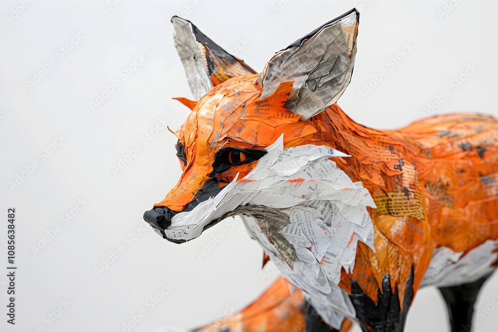 Handcrafted Vibrant Paper Mache Fox with Detail Textures Displayed ...