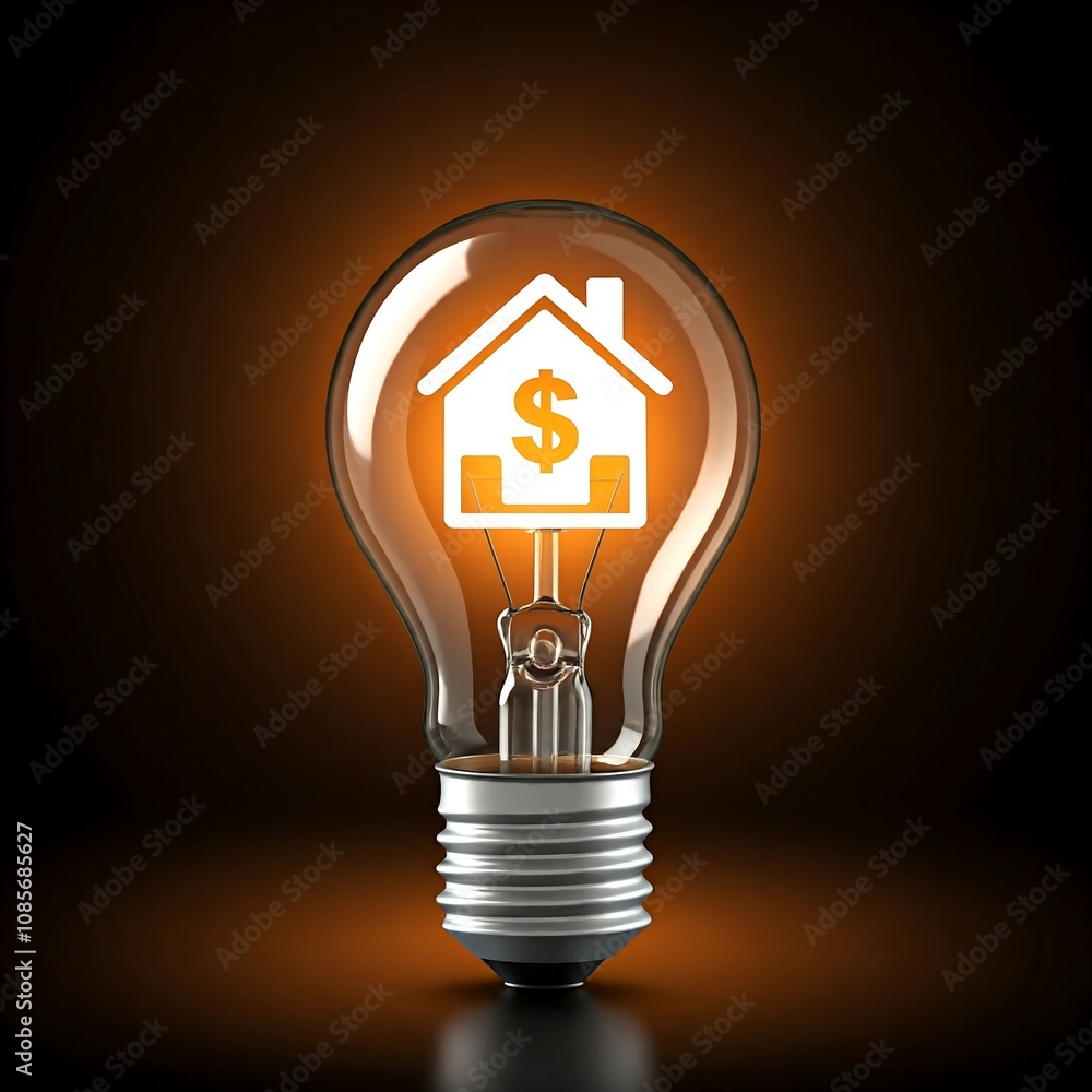 a lightbulb with a house icon and dollar sign inside, lightbulb, idea ...