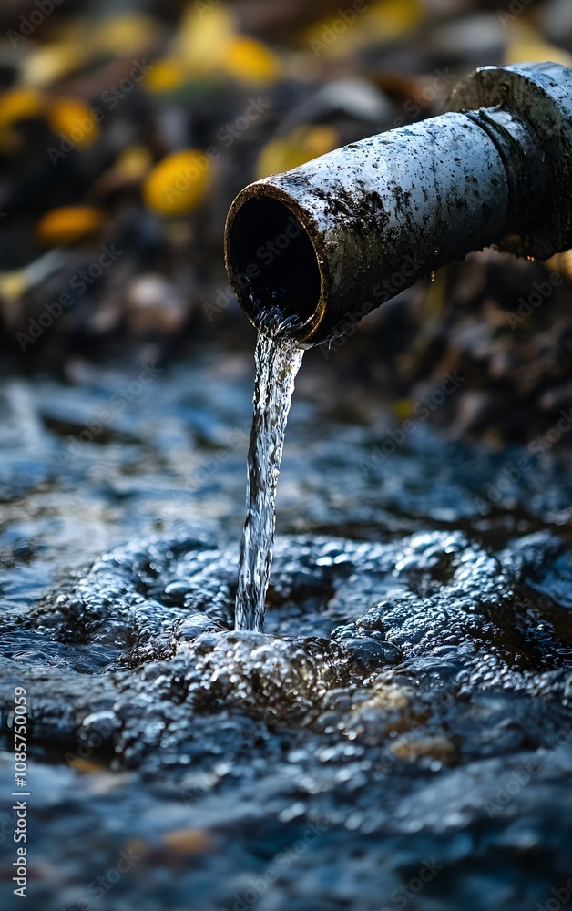 Water flowing from a tap turning into polluted sludge, visualizing the ...