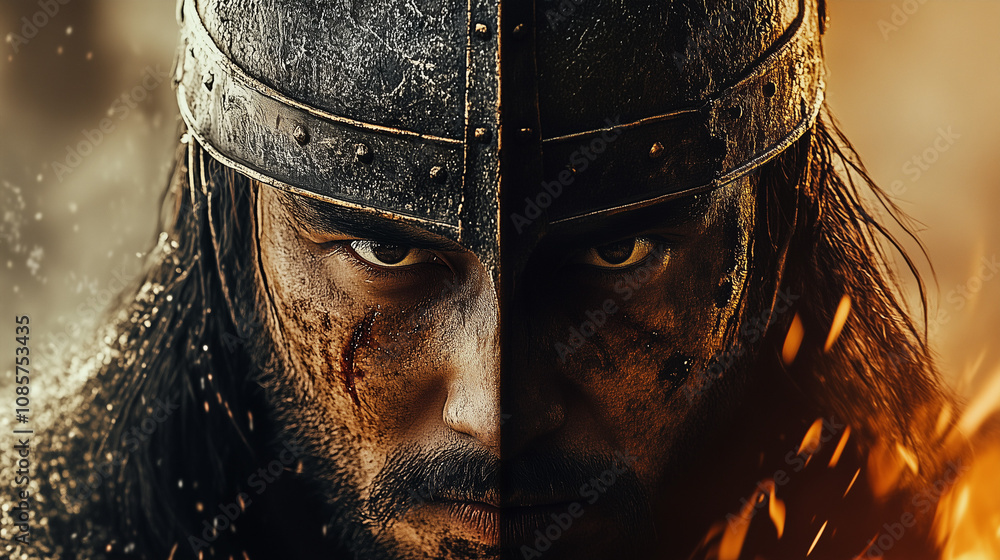 make a frame for a historical action movie, about a legendary warrior ...