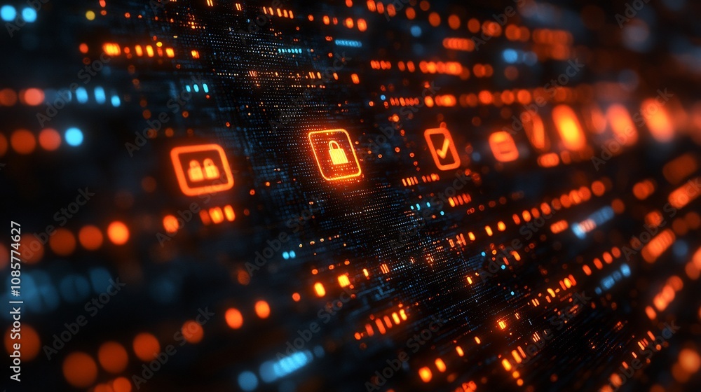 Digital retail environment brought life with floating financial symbols ...