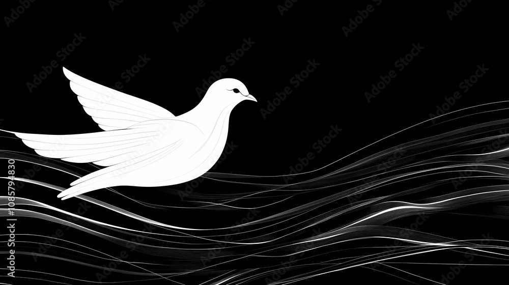Peaceful dove silhouette, the serene outline of a white dove against ...