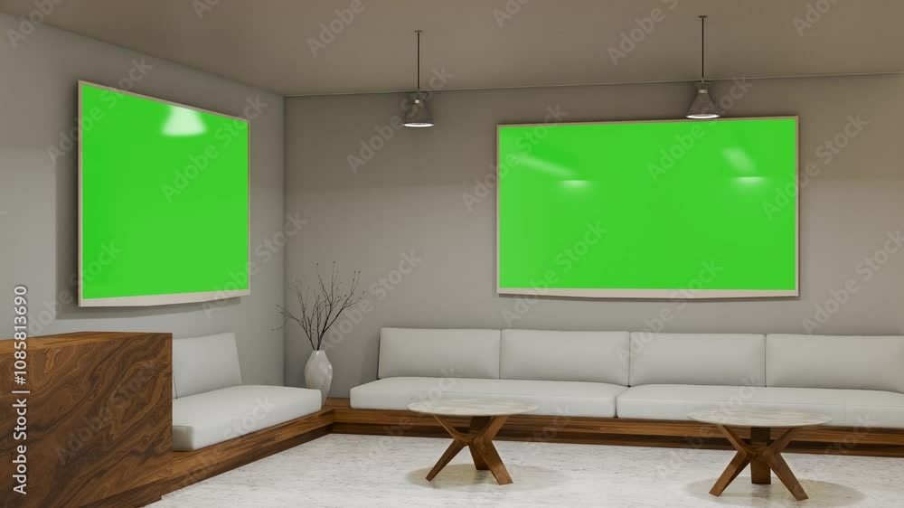 interior of a room with a picture, LED Tv Mockup green screen, Stylish ...