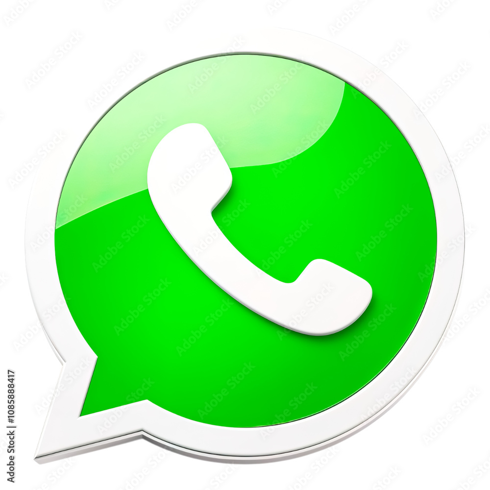 whatsapp logo glossy green 3d circle front view isolated on transparent ...