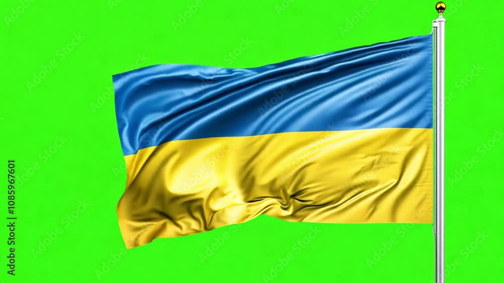 Flag of Ukraine on green screen background. Slow motion of Ukraine flag ...