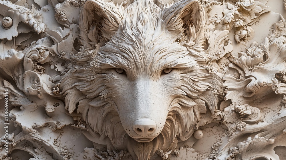 3D Relief Wolf Texture Wallpaper Design for Nature and Wildlife Themes ...
