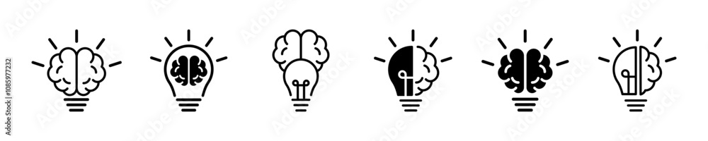 Set of creative idea vector icons. Brain and light bulb. Innovation ...