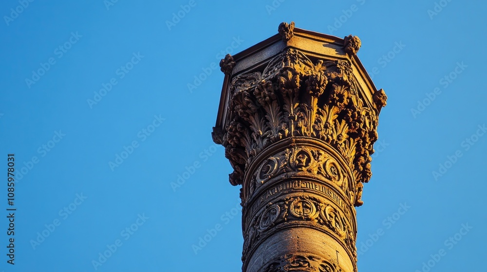 A tall pillar featuring a clock at the top, often seen in public spaces ...