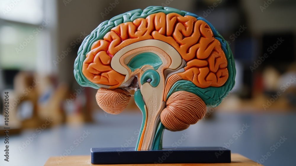 Highly detailed human brain model with color-coded sections ...