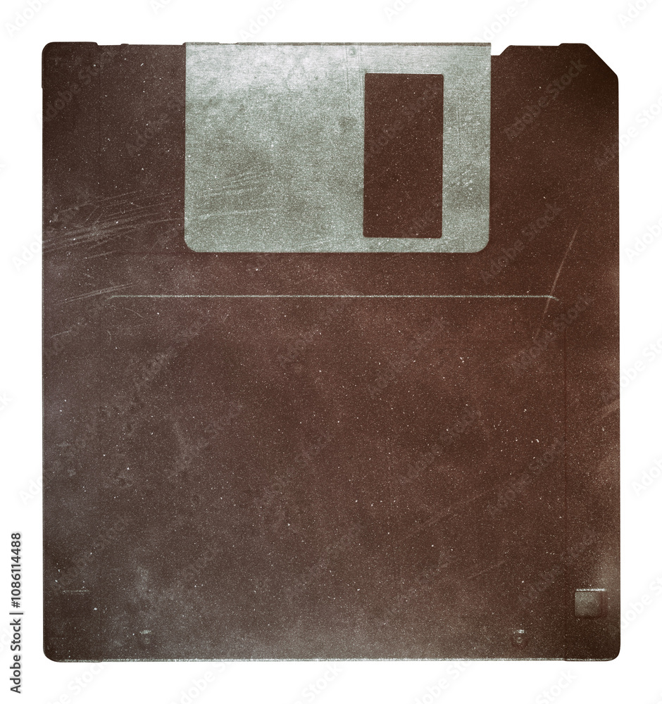 dirty old floppy disk black, 2.5 inch front with dusts and scratches ...
