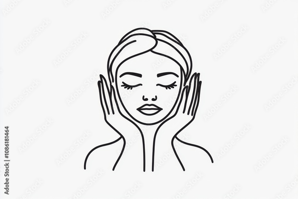 Simple line drawing of a person washing their face with foam cleanser ...