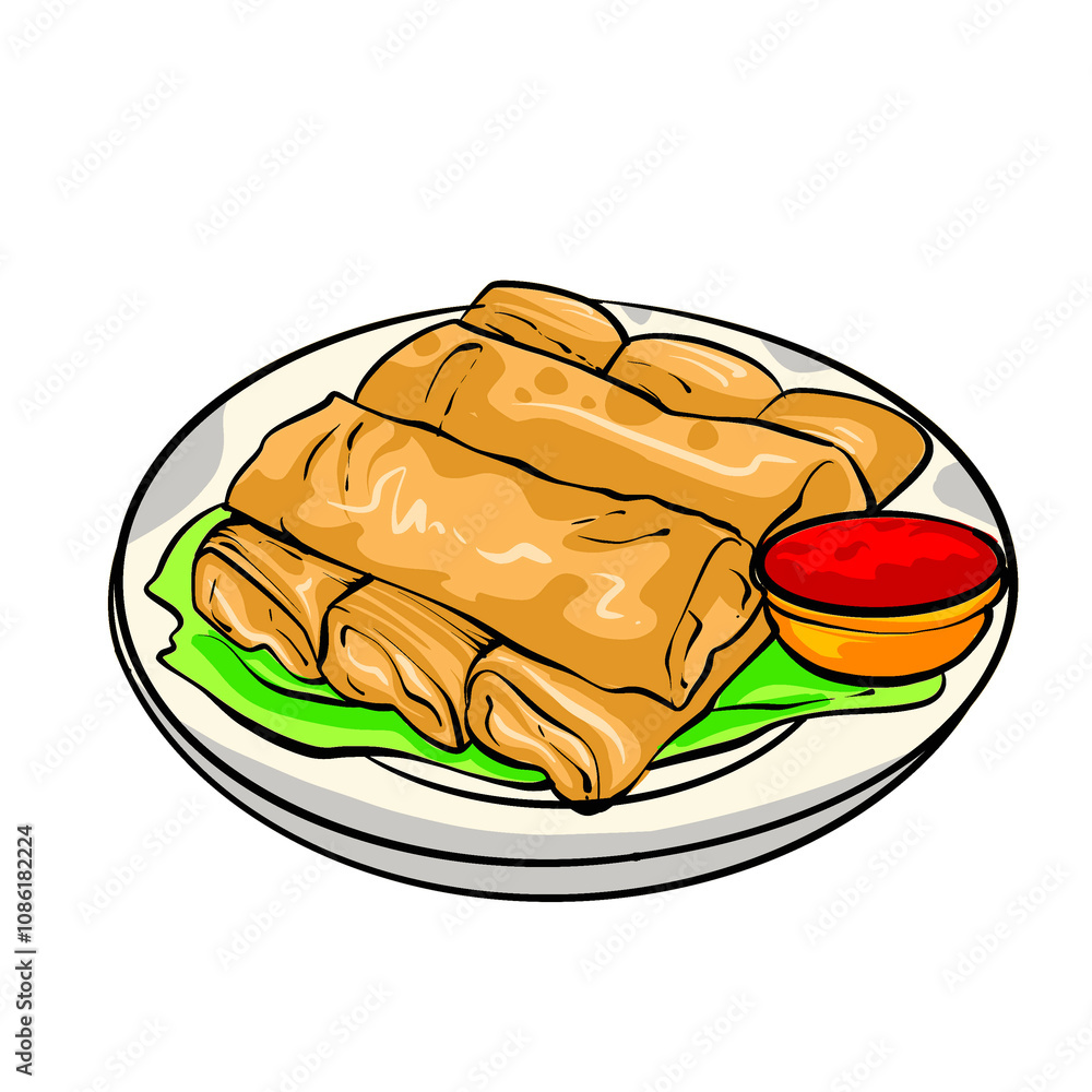 Indonesian spring rolls lumpia Stock Illustration | Adobe Stock