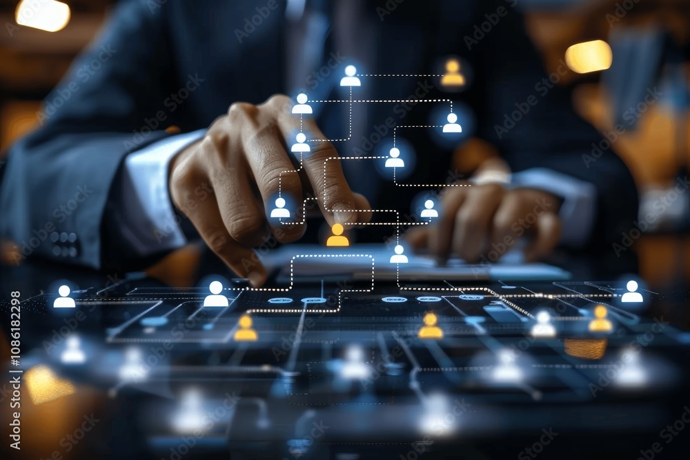 Businessman organizing digital structure chart for human development ...
