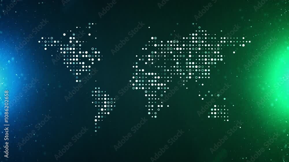 Digital World Map with Binary Code Animation and Blue-Green Glow Stock Video | Adobe Stock