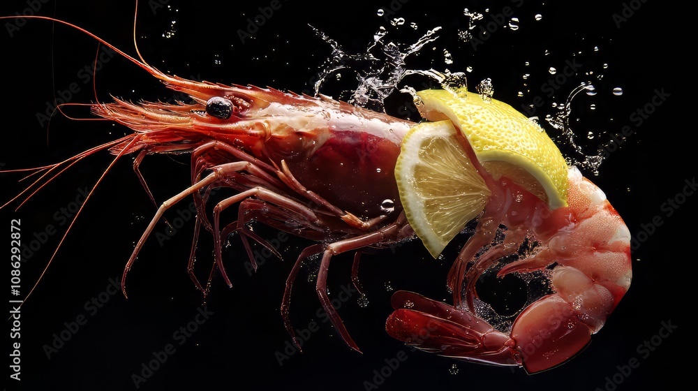 Raw fresh prawns langostino austral. shrimp seafood with lemon and ...