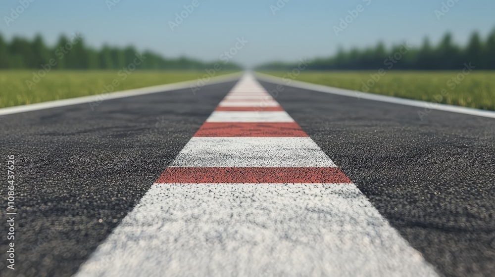 Race Track Asphalt Road Start Finish Line Red White Stripes Competition ...