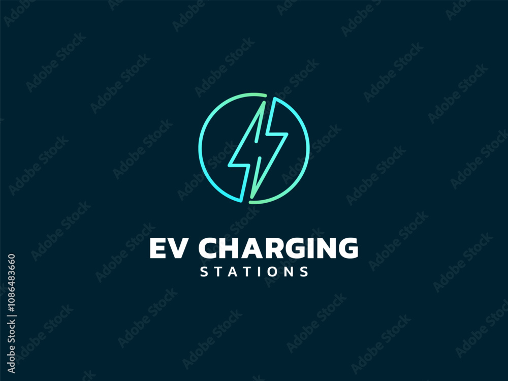 Electric vehicle charging with lightning bolt lines symbol in circle ...