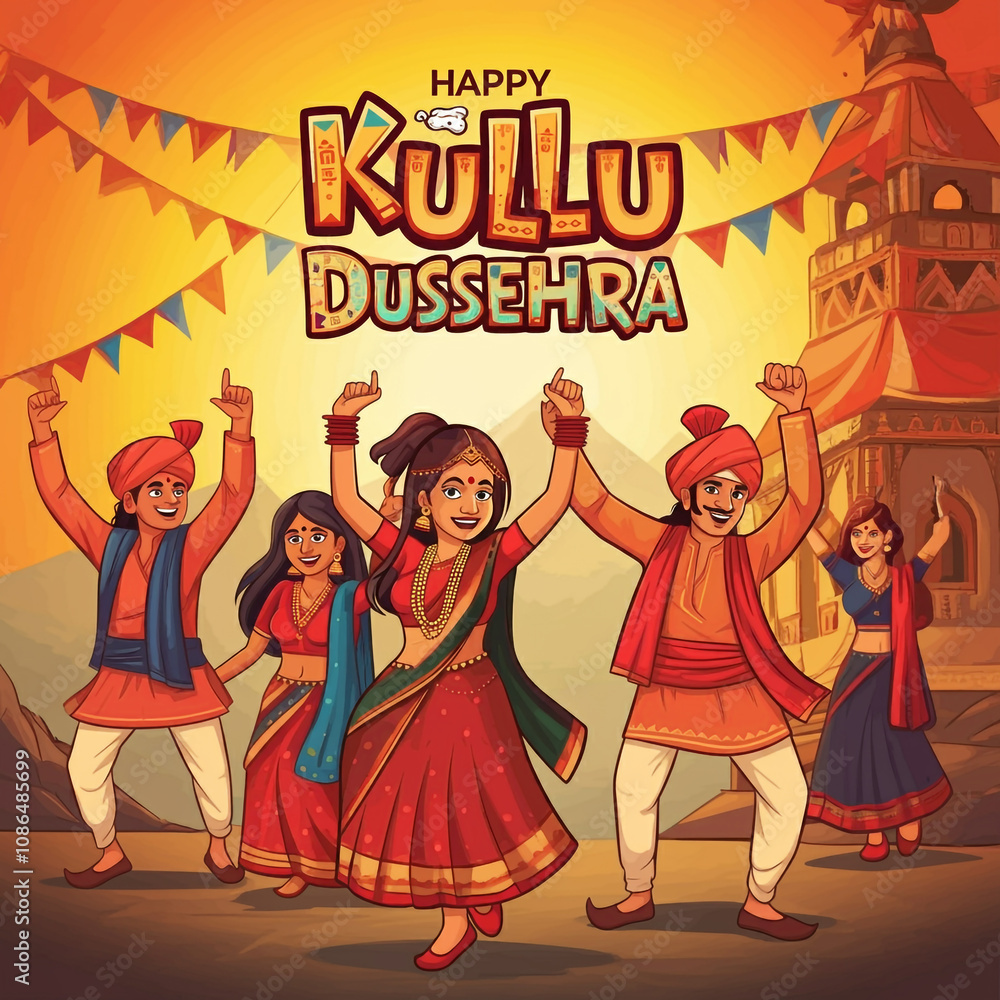 Colorful celebration of Kullu Dussehra with people dancing in ...