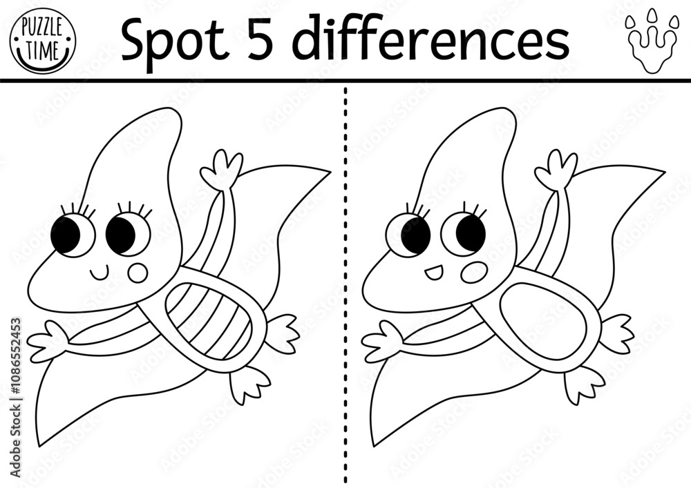 Find differences game. Dinosaur black and white educational activity ...